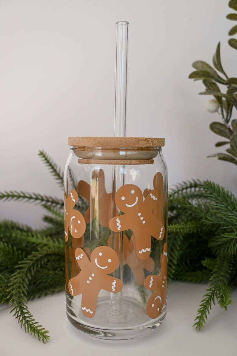 Gingerbread Man Glass Cup, Iced Coffee Glass, Gingerbread Man Glass ...