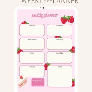 Cute Strawberry Weekly Planner, Printable and Instant Digital Download ...