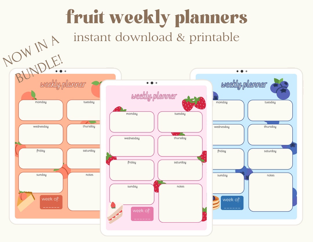 Cute Fruit Weekly Planner, Printable and Instant Digital Download ...