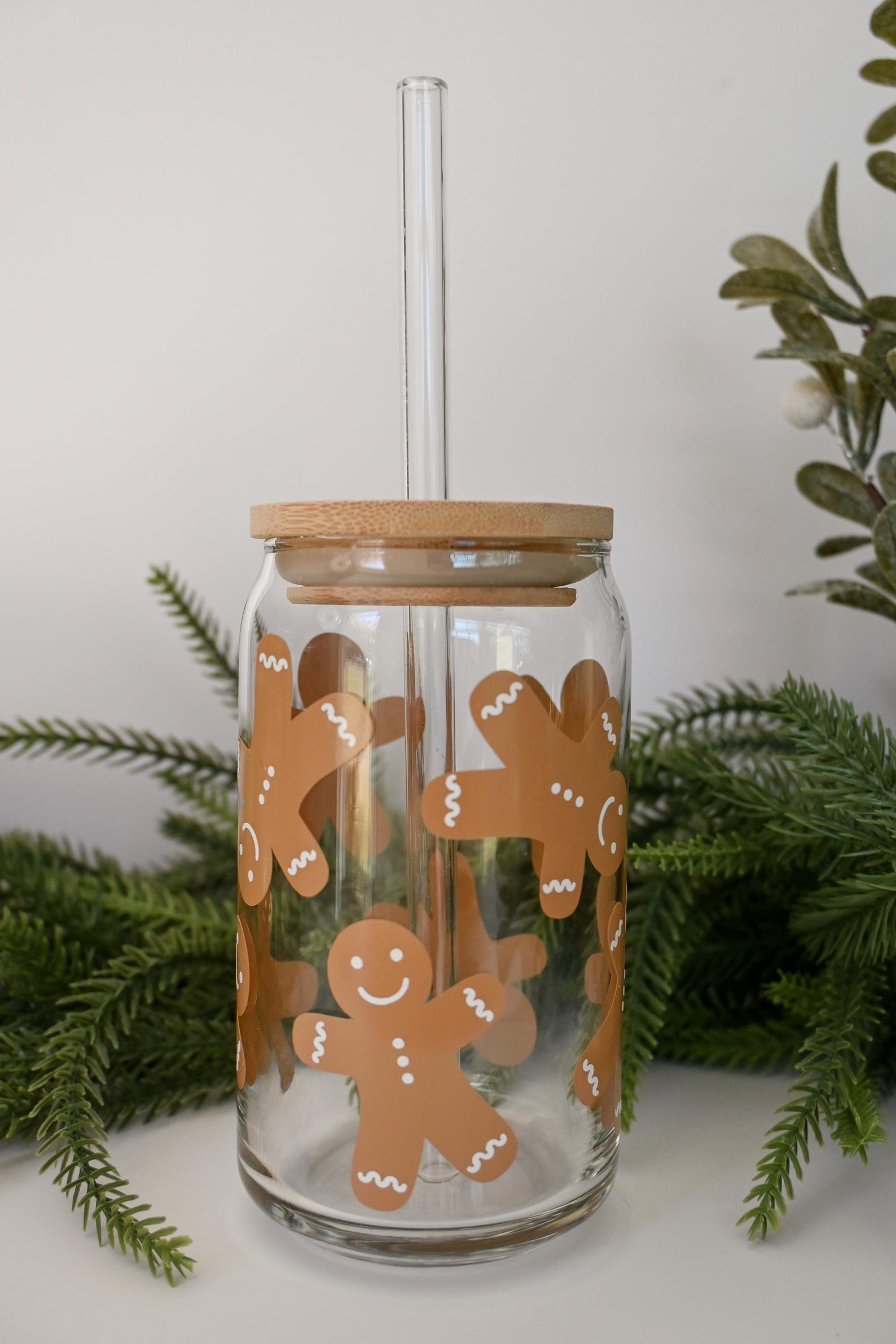 Gingerbread Man Glass Cup, Iced Coffee Glass, Gingerbread Man Glass ...