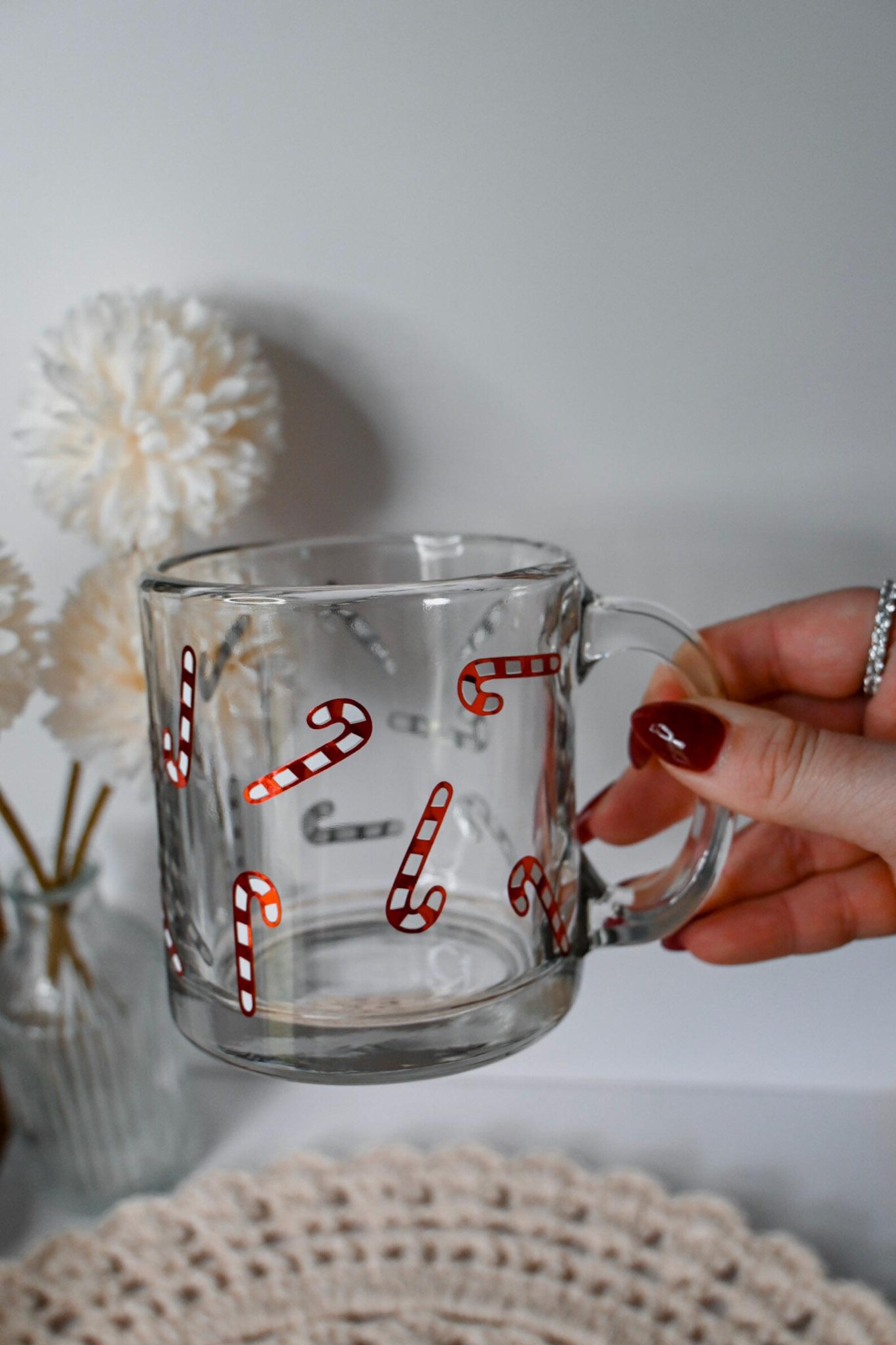 Candy Cane Glass Mug, Holiday Gift, Hot Cocoa Mug, Candy Cane Coffee ...