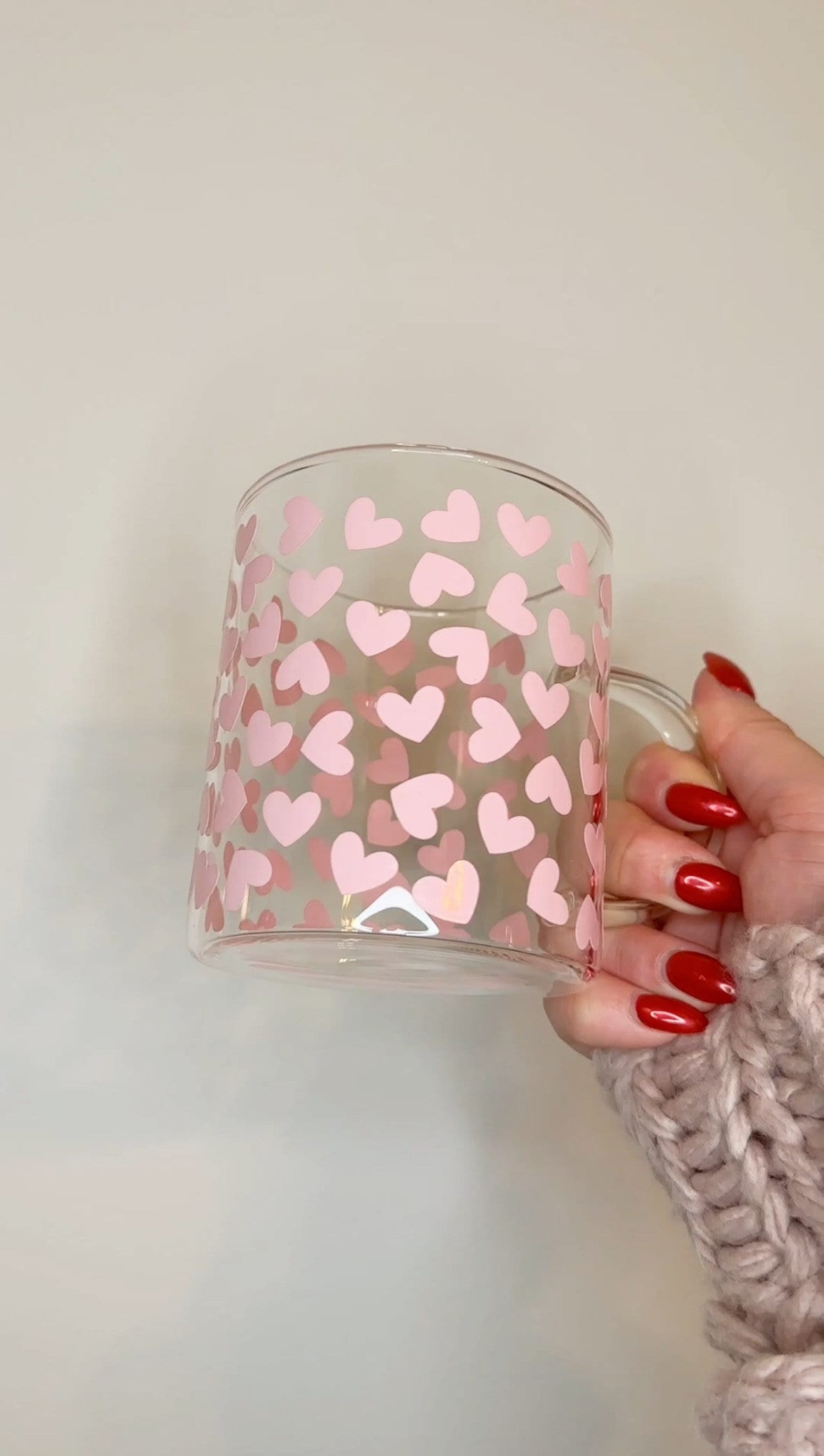 Light Pink Hearts Glass Mug, Gift for Her, Glass Coffee Cup, Glass Tea ...