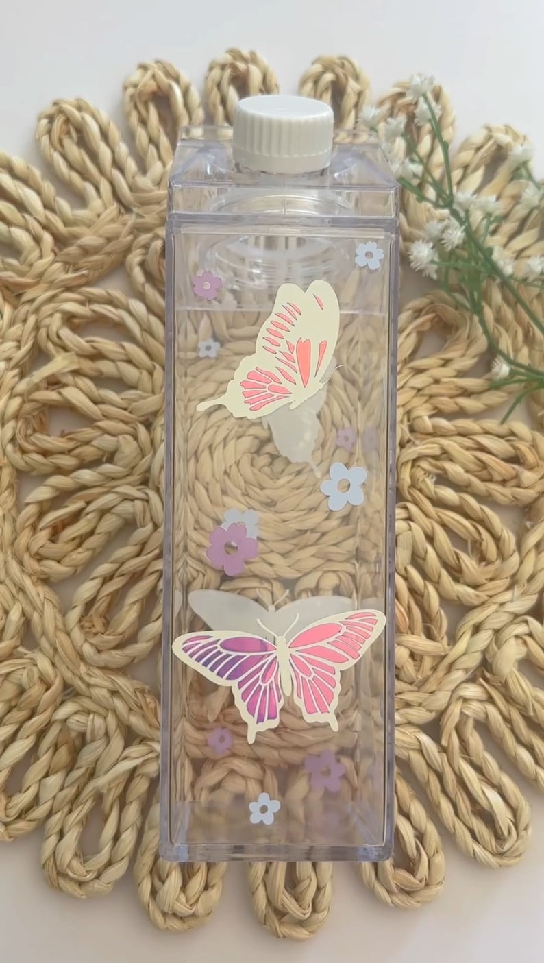 Blue Butterfly Milk Carton Water Bottle, Butterfly Tumbler, Holographic ...
