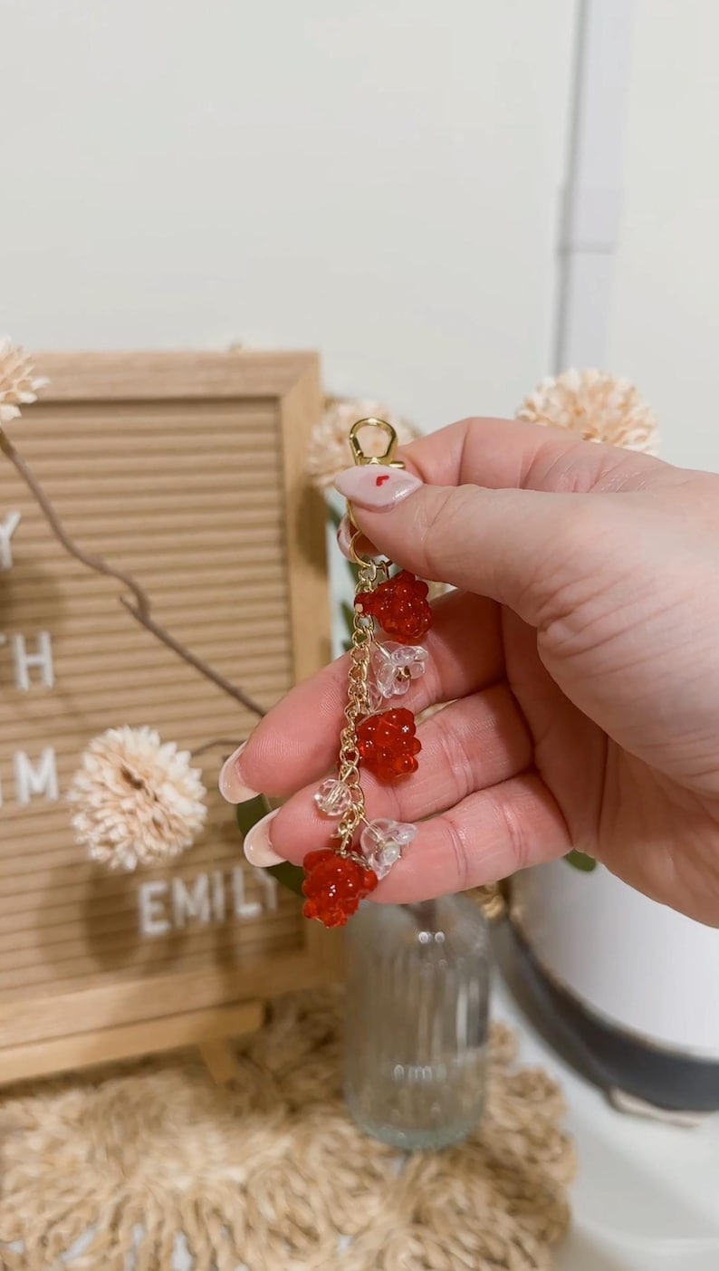 Raspberry Charm Beaded Keychain for Bags or Phones, Cute Beaded ...