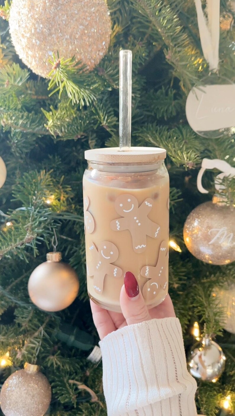 Gingerbread Man Glass Cup, Iced Coffee Glass, Gingerbread Man Glass ...