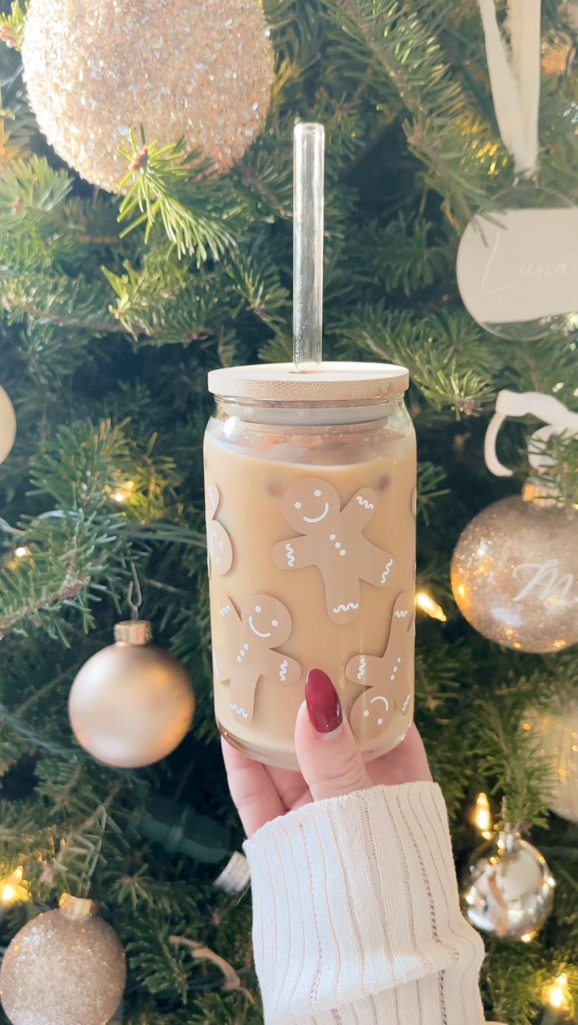 Gingerbread Man Glass Cup, Iced Coffee Glass, Gingerbread Man Glass ...
