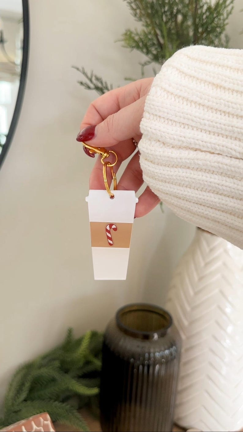 Peppermint Mocha Keychain, Candy Cane Coffee Keychain, Cute Key ...