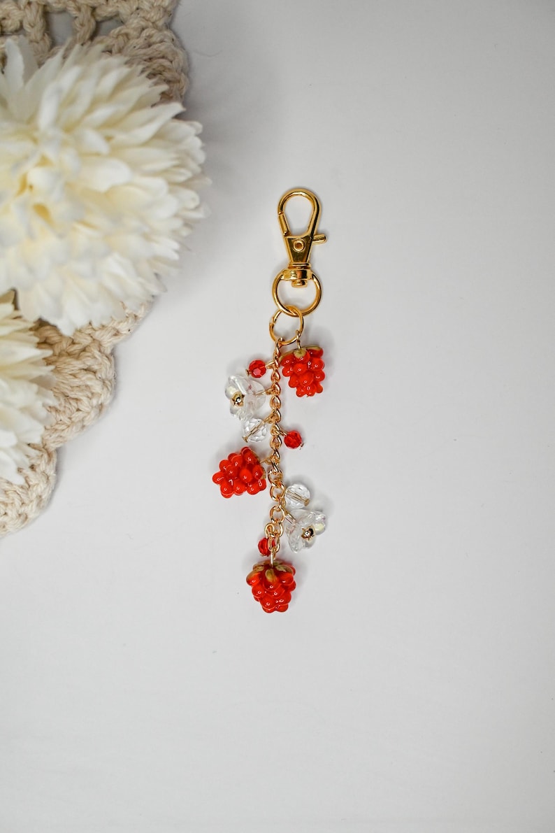 Raspberry Charm Beaded Keychain for Bags or Phones, Cute Beaded ...