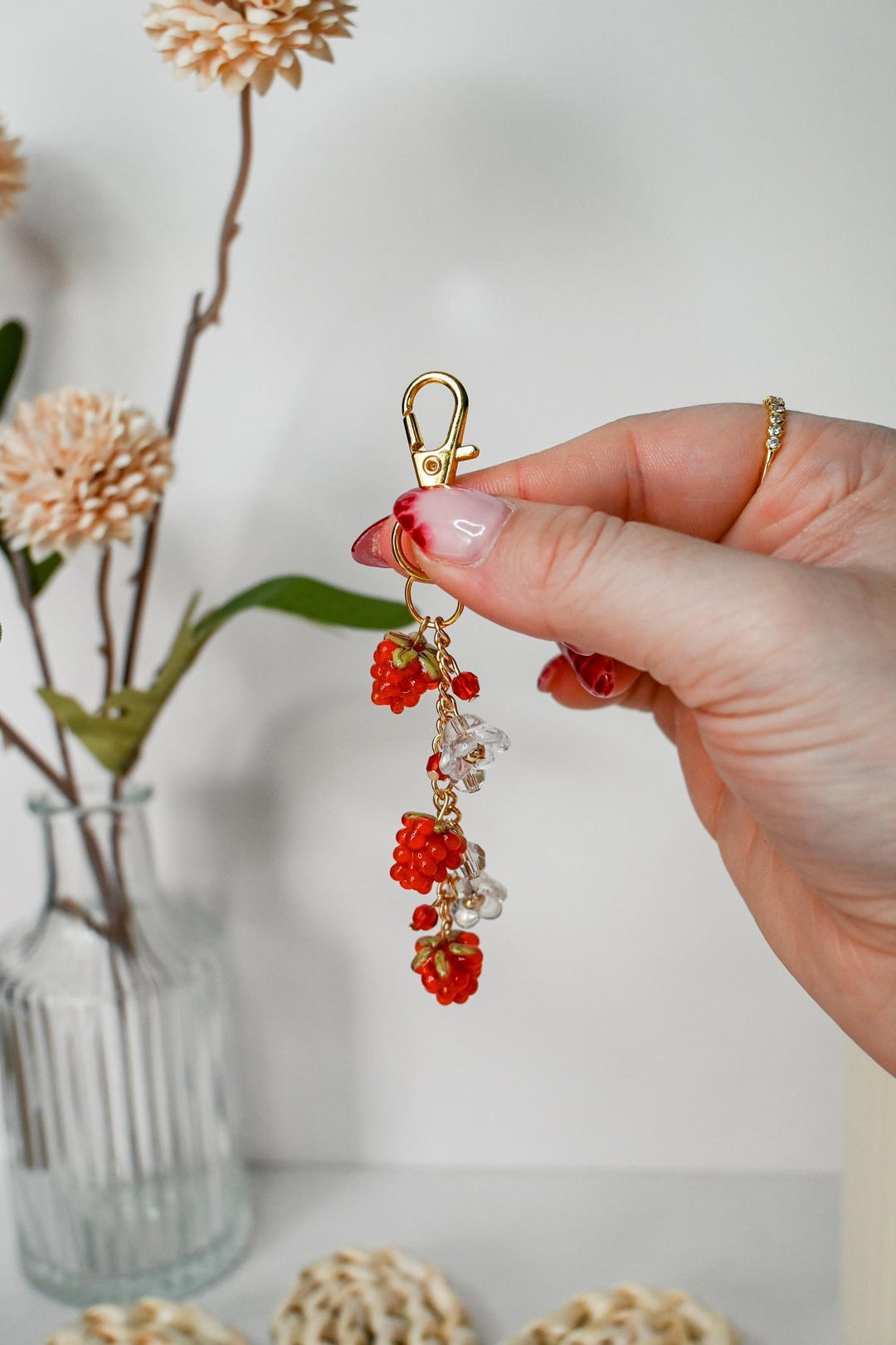 Raspberry Charm Beaded Keychain for Bags or Phones, Cute Beaded ...