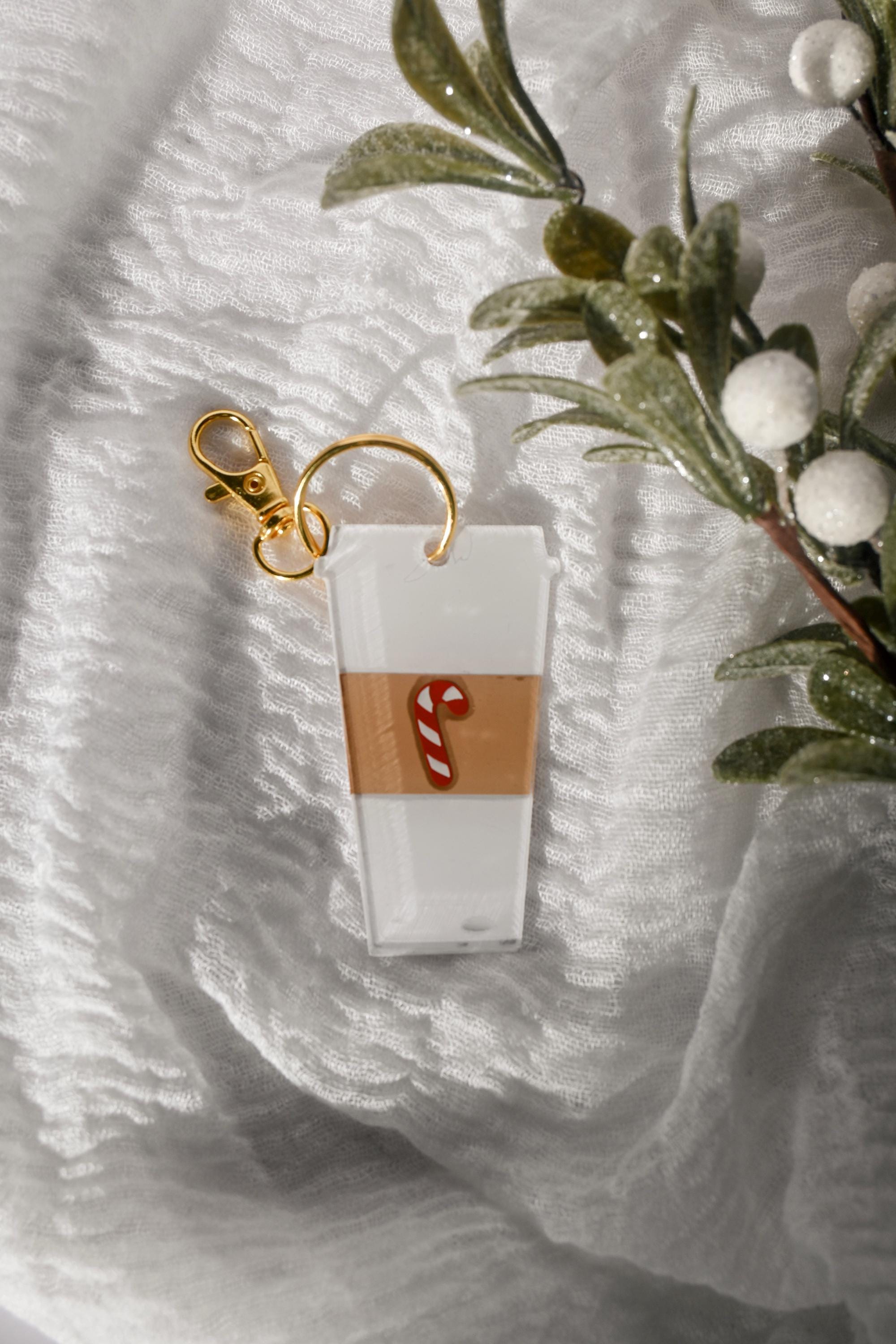 Peppermint Mocha Keychain, Candy Cane Coffee Keychain, Cute Key ...
