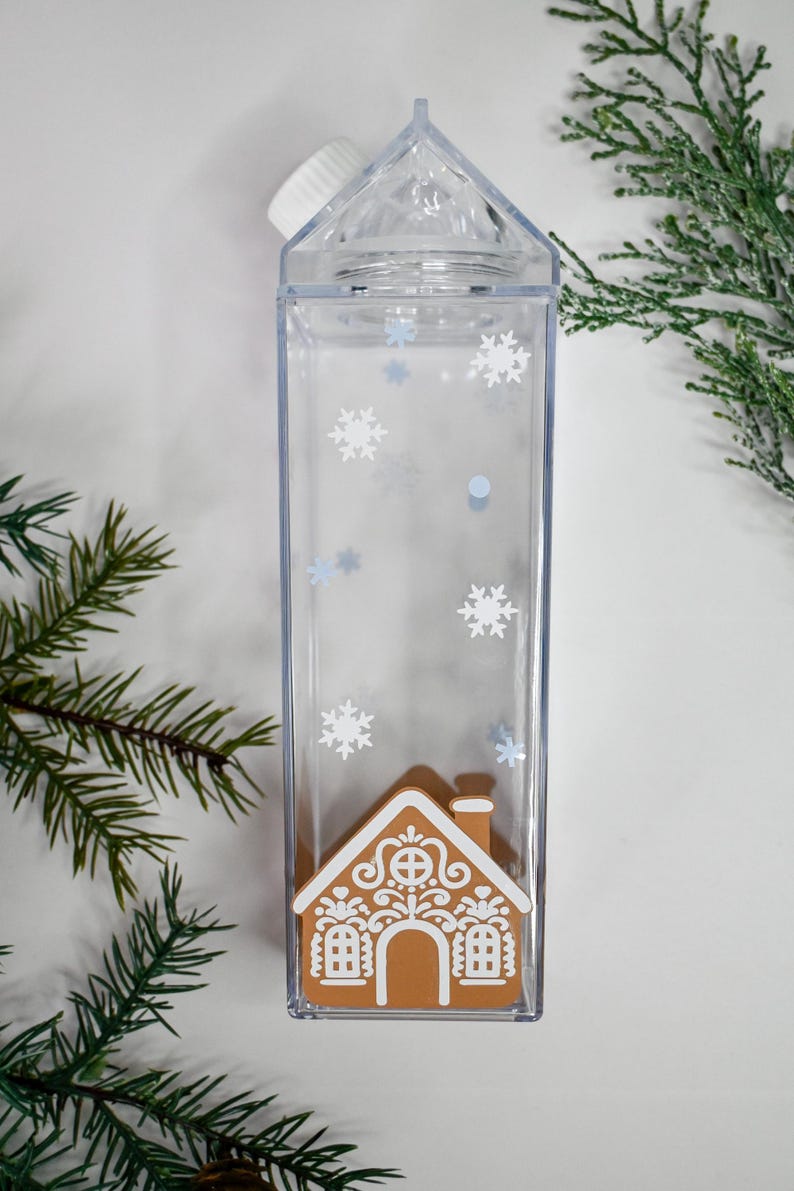 Gingerbread House Milk Carton Water Bottle, Gingerbread Cookie Reusable ...