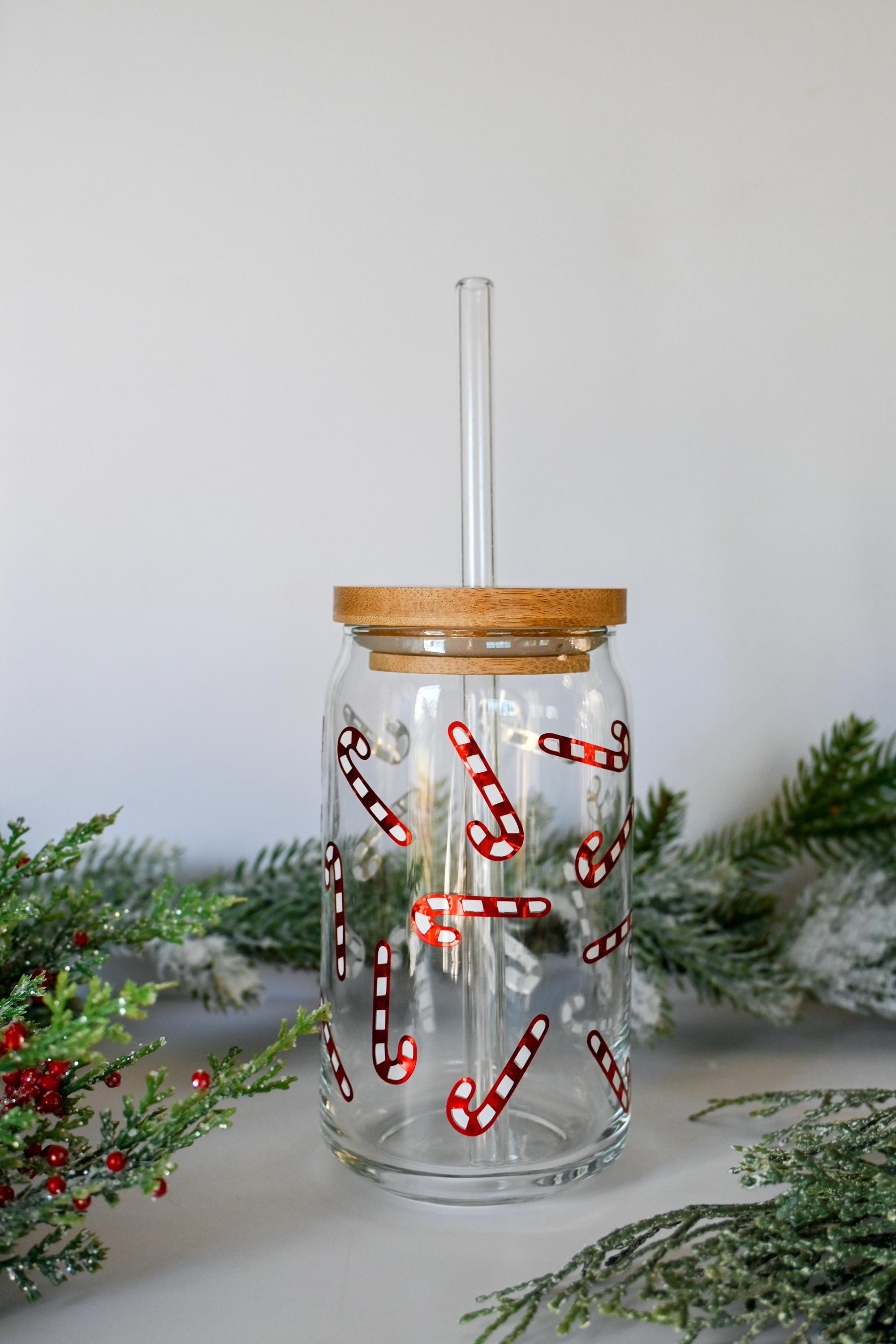 Candy Cane Glass Cup, Iced Coffee Glass, Candy Cane Glass Tumbler ...