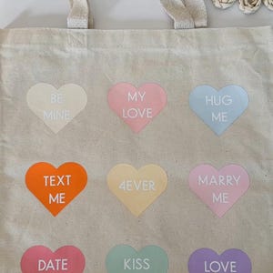 Candy Hearts Tote Bag, Conversation Hearts Canvas Tote Bag, Reusable ...