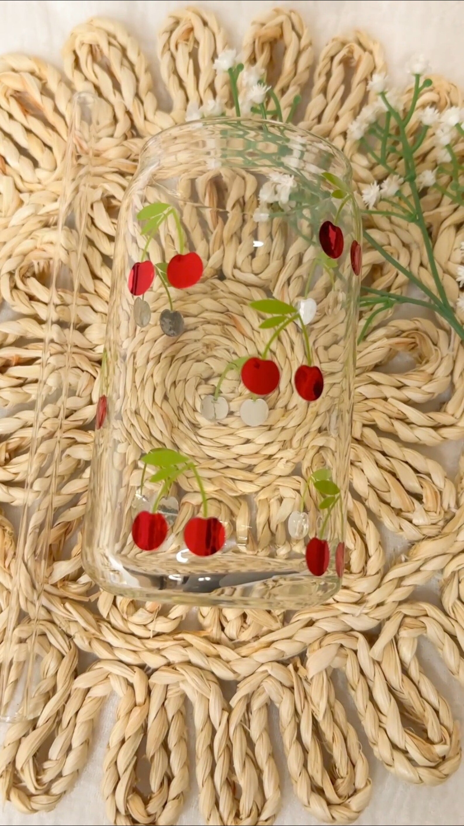 Cherries Glass Cup, Cherry Glass Can Tumbler, Iced Coffee Glass With ...