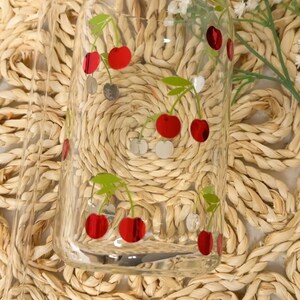 Cherries Glass Cup, Cherry Glass Can Tumbler, Iced Coffee Glass With ...