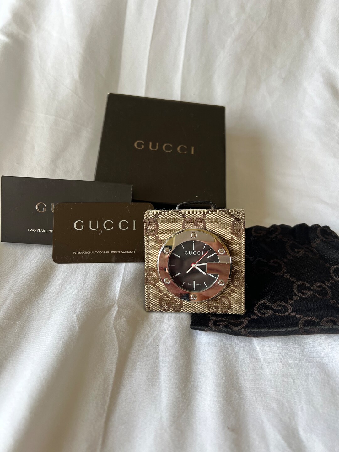 Authentic Gucci Stainless Steel GG Quartz Travel Alarm Watch - Etsy