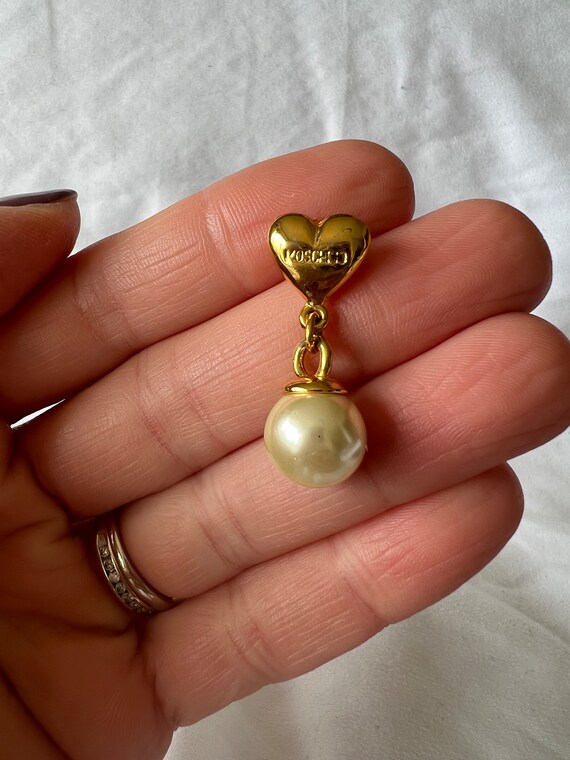 Moschino Gold And Pearl Heart Drop Dangle Earrings Gem