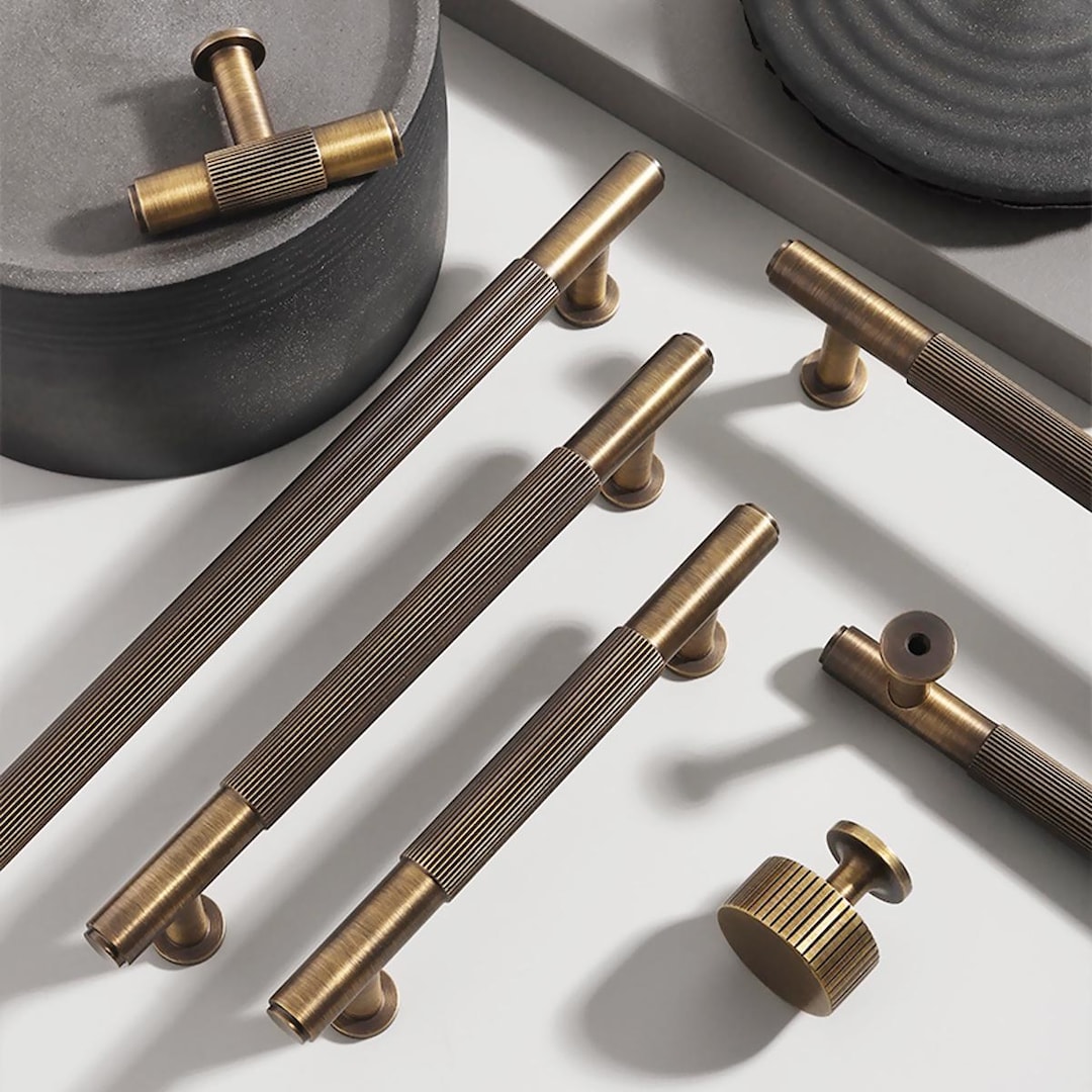 Linear Aged Brass Pulls: Antique Brass Cabinet Pulls, Kitchen Cabinet ...