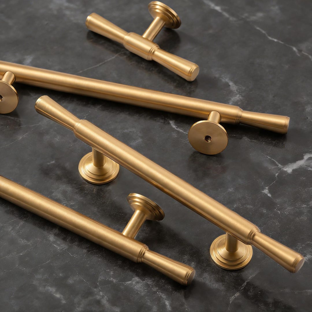 MCM Brushed Brass Cabinet Handles | Solid Brass Kitchen Hardware - Etsy