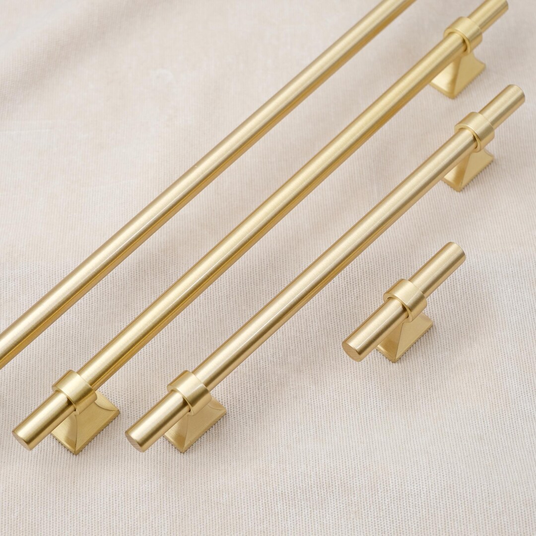 Solid Brass Cabinet Knob Pull Handles Gold Kitchen Pulls Brushed Brass ...