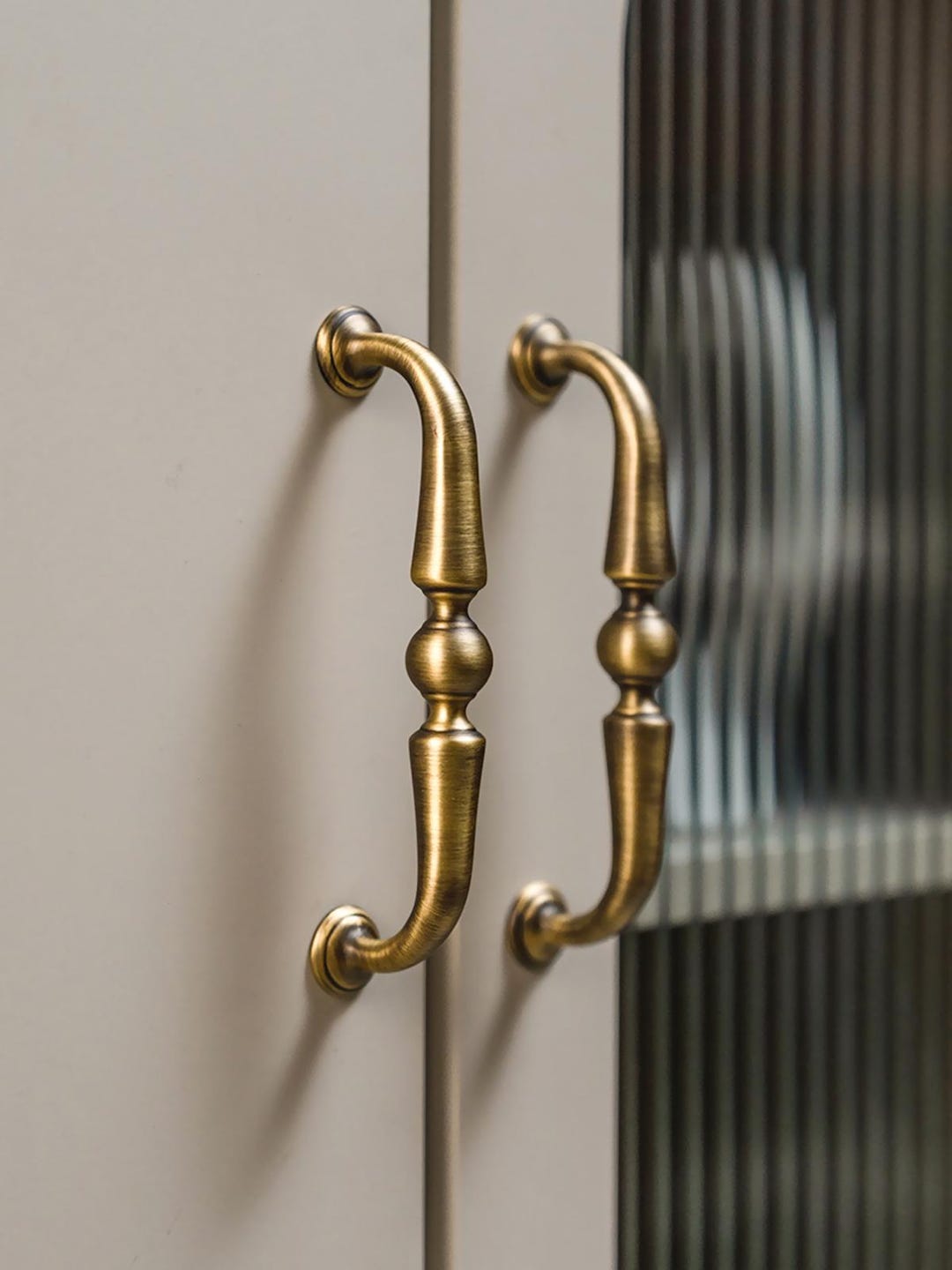 Curved Antique Brass Cabinet Pulls | Vintage Gold Kitchen Hardware - Etsy