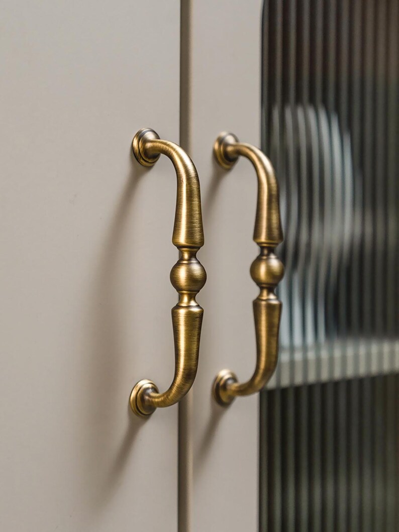 Curved Antique Brass Cabinet Pulls | Vintage Gold Kitchen Hardware - Etsy