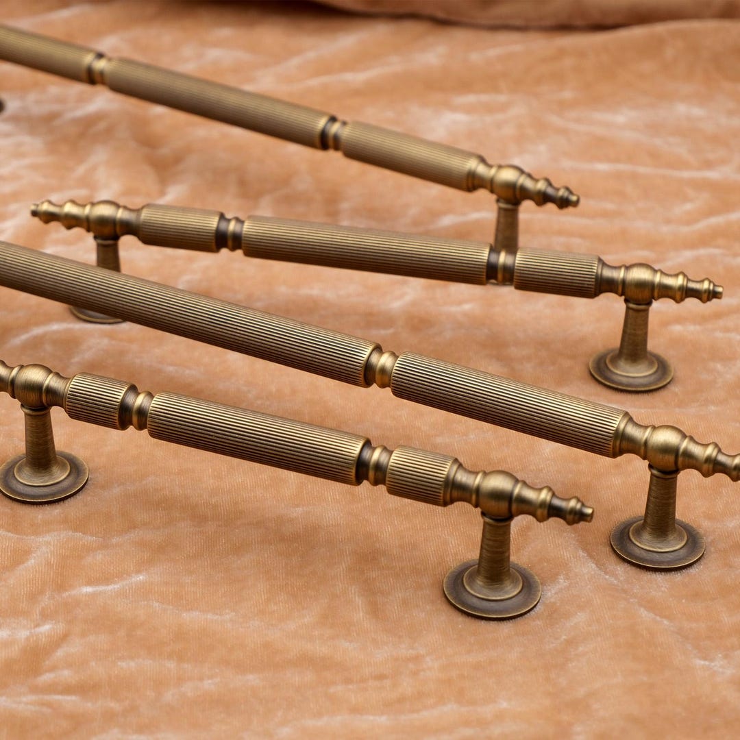 Linear Antique Brass Cabinet Handles | Art Deco Brass Drawer Pulls ...