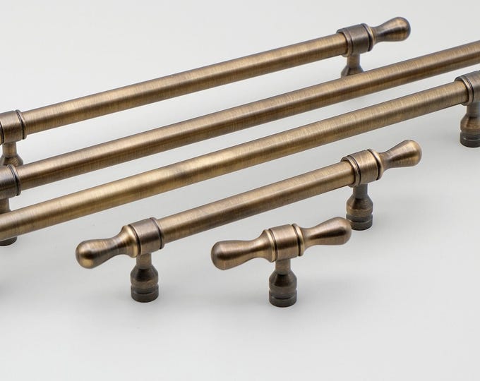 Aged Brass Handles Cabinet Knobs and Pulls | Antique Gold Kitchen Pulls | Solid Brass Cabinet ...