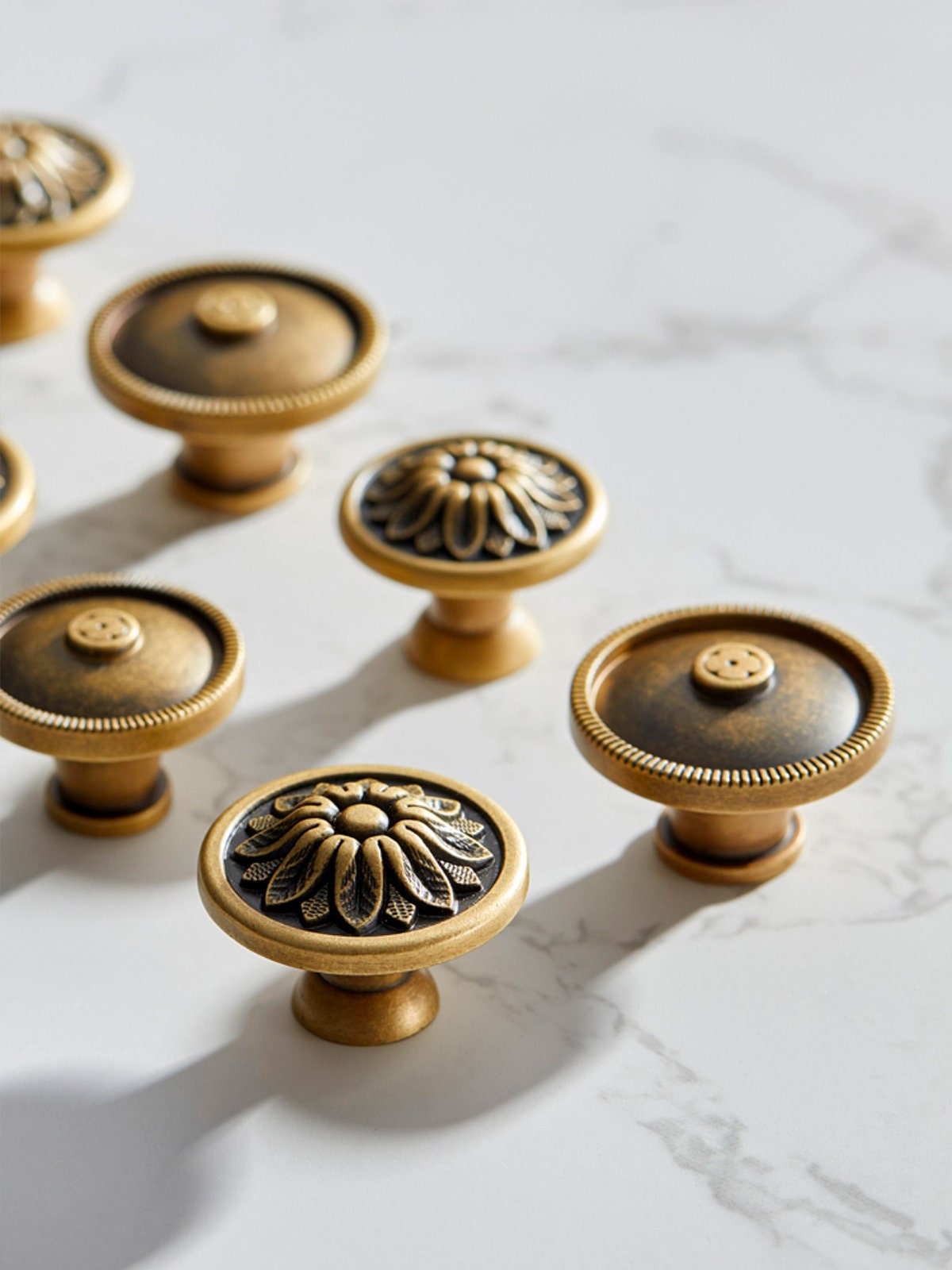 Antique Cabinet Knobs Solid Brass Aged Brass Knobs Gold Dresser Knobs Brass Dresser Knobs Flower ...