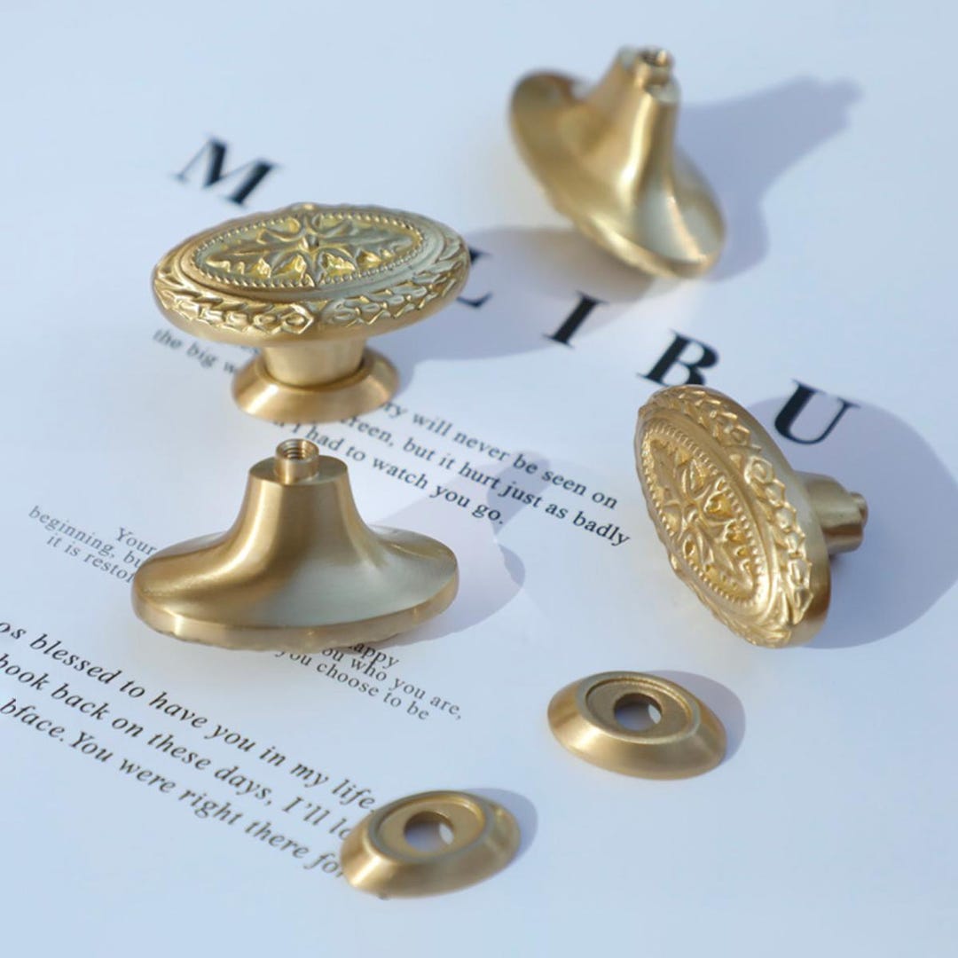 Victorian Knobs Solid Brass Knobs Oval Gold Dresser Knobs Decorative Drawer Knobs Antique ...