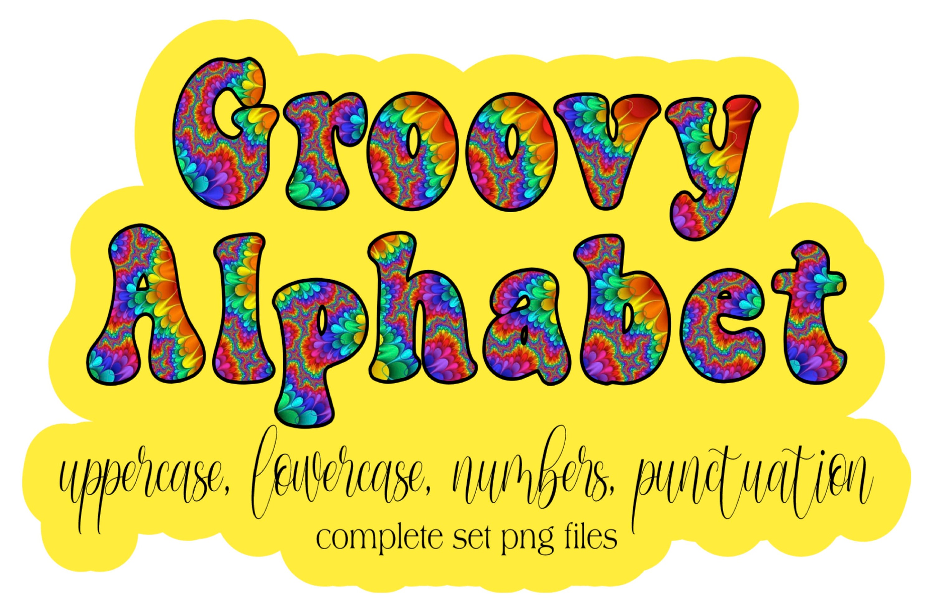 Groovy Tie Dye Rainbow Alphabet PNG - JPG Bundle - Complete Set Plus ...