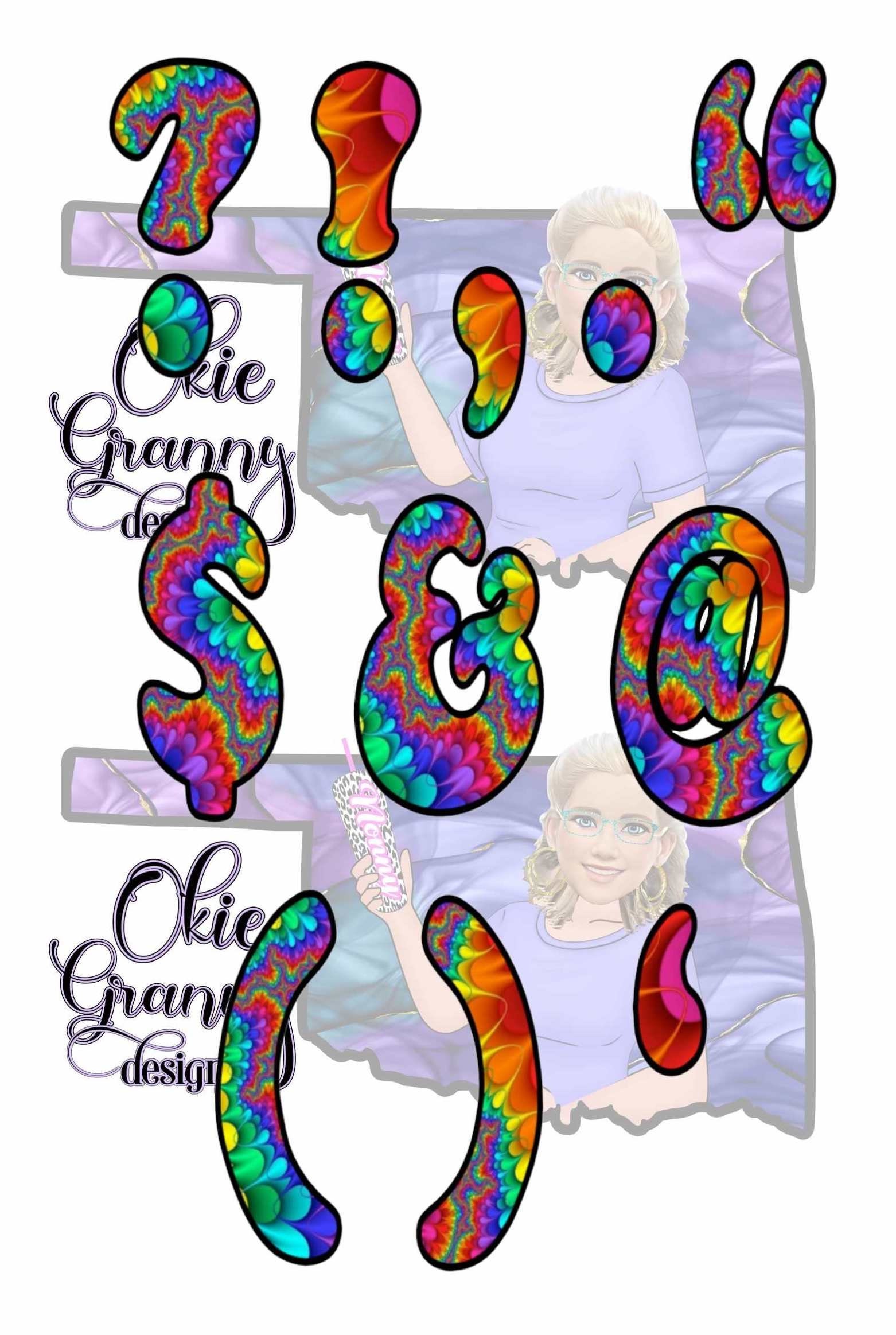 Groovy Tie Dye Rainbow Alphabet PNG - JPG Bundle - Complete Set Plus ...
