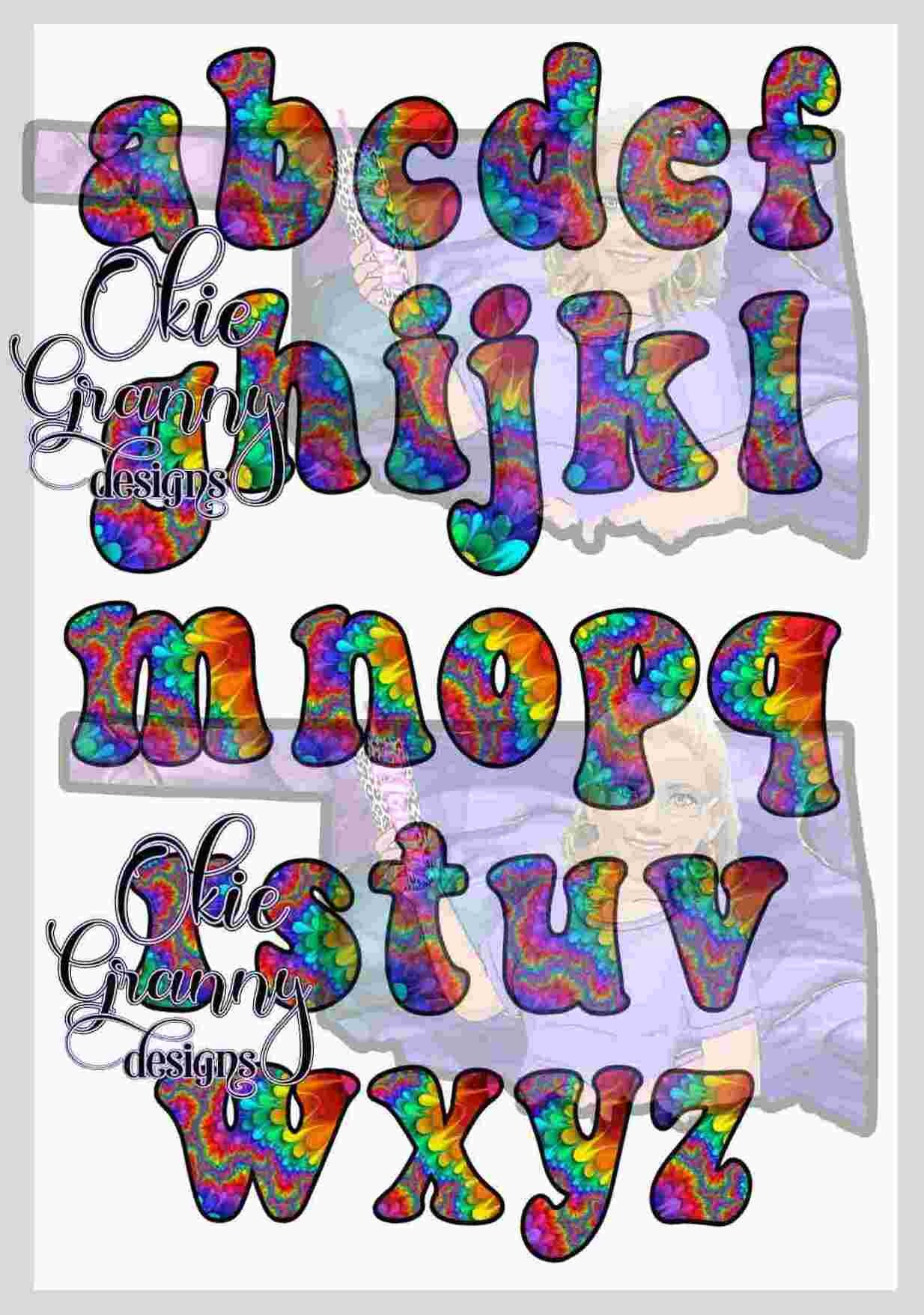 Groovy Tie Dye Rainbow Alphabet PNG - JPG Bundle - Complete Set Plus ...