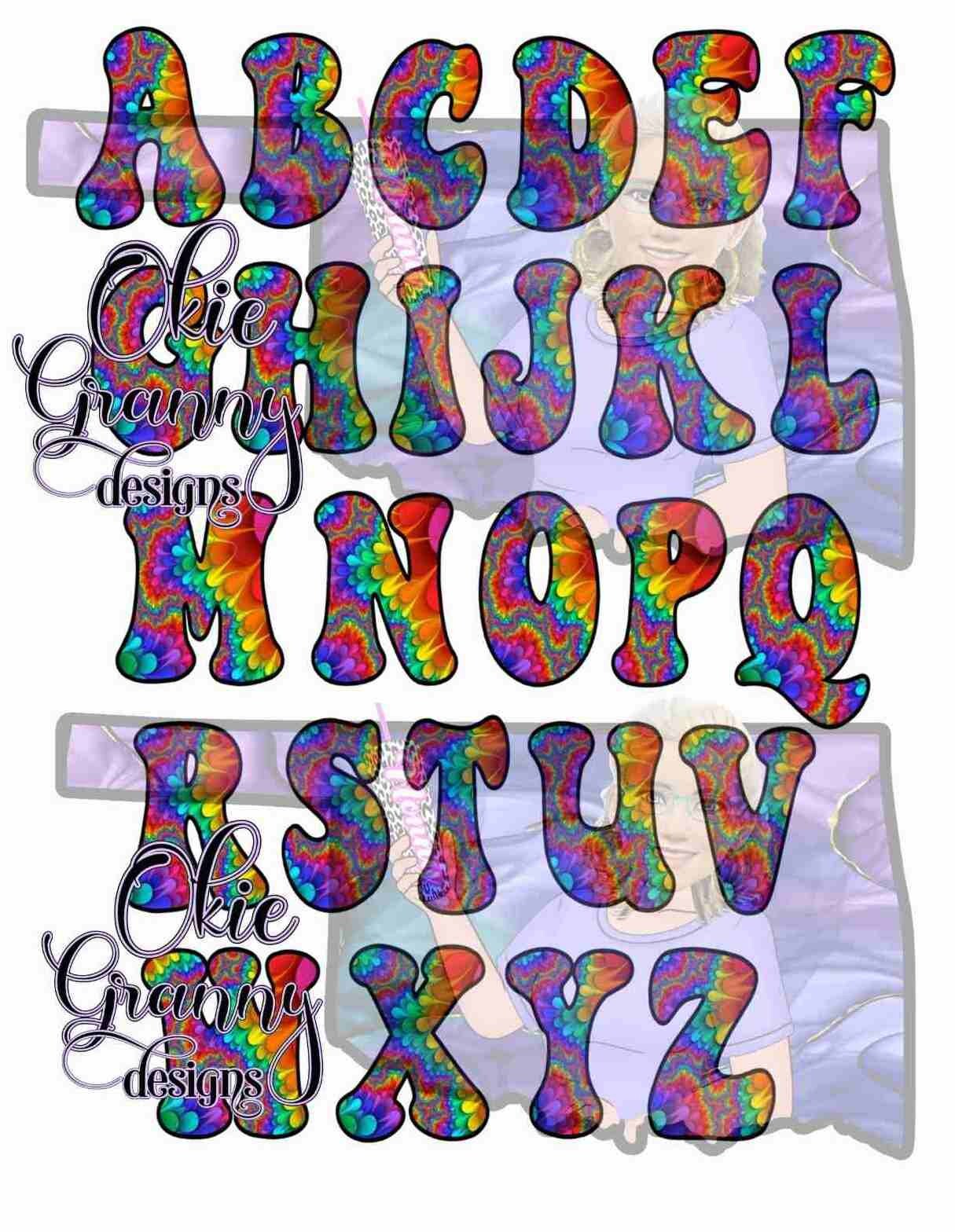 Groovy Tie Dye Rainbow Alphabet PNG - JPG Bundle - Complete Set Plus ...