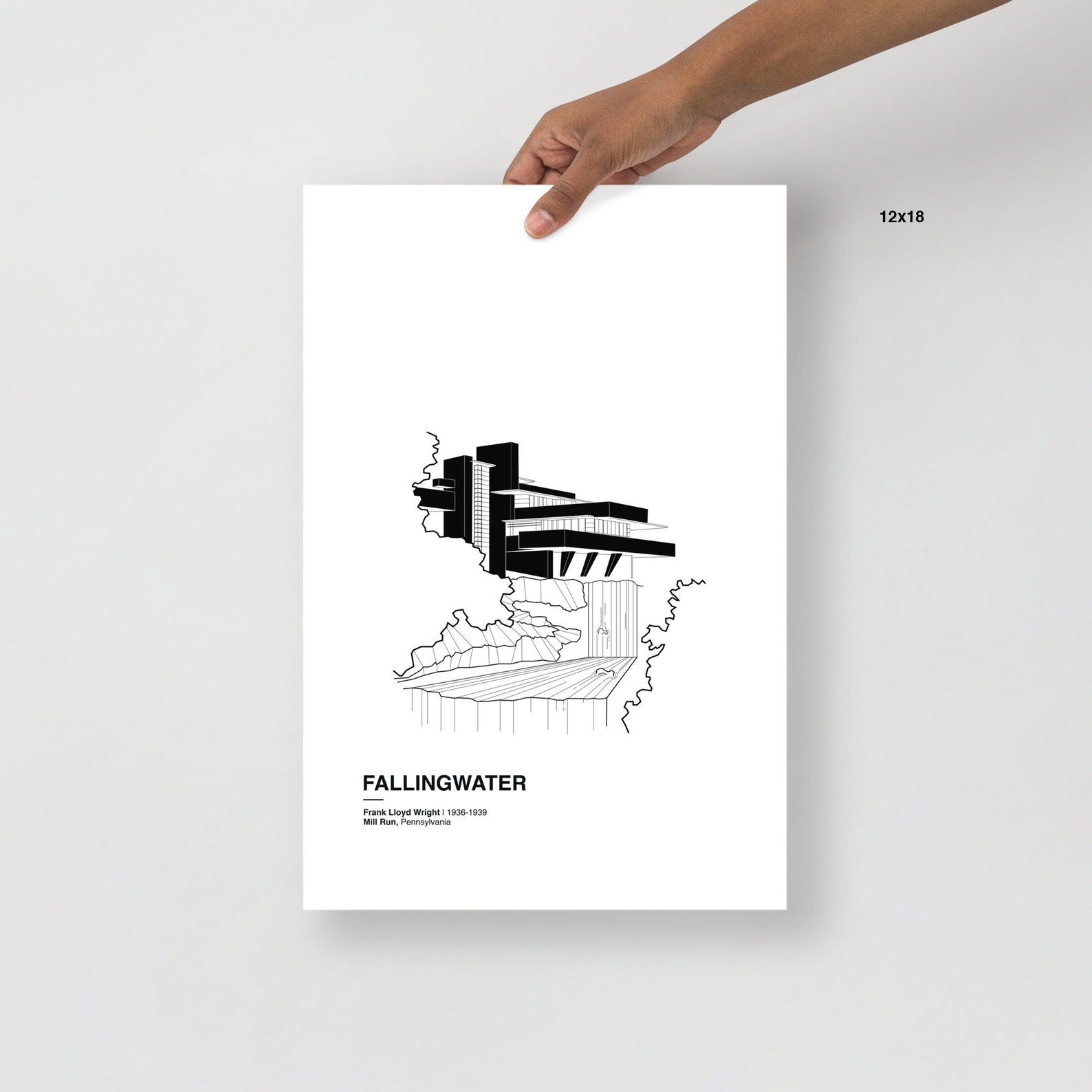 Fallingwater Print | Frank Lloyd Wright | Architecture Graphic Poster ...