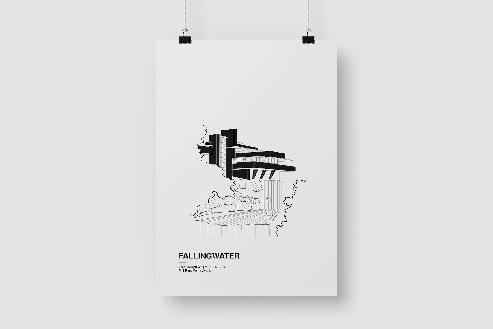 Fallingwater Print | Frank Lloyd Wright | Architecture Graphic Poster ...