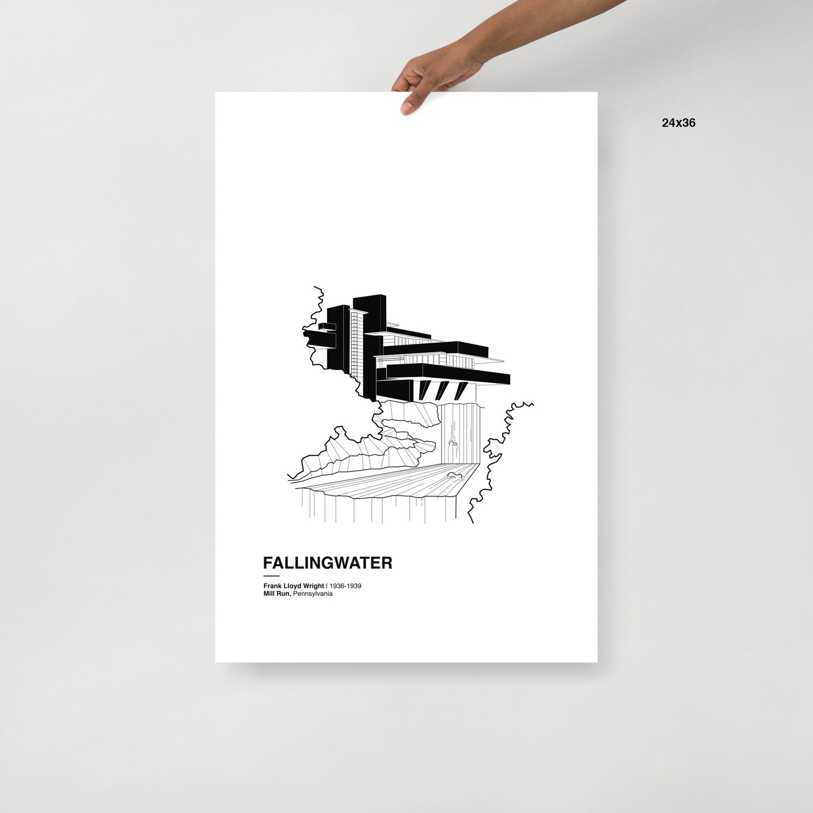 Fallingwater Print | Frank Lloyd Wright | Architecture Graphic Poster ...