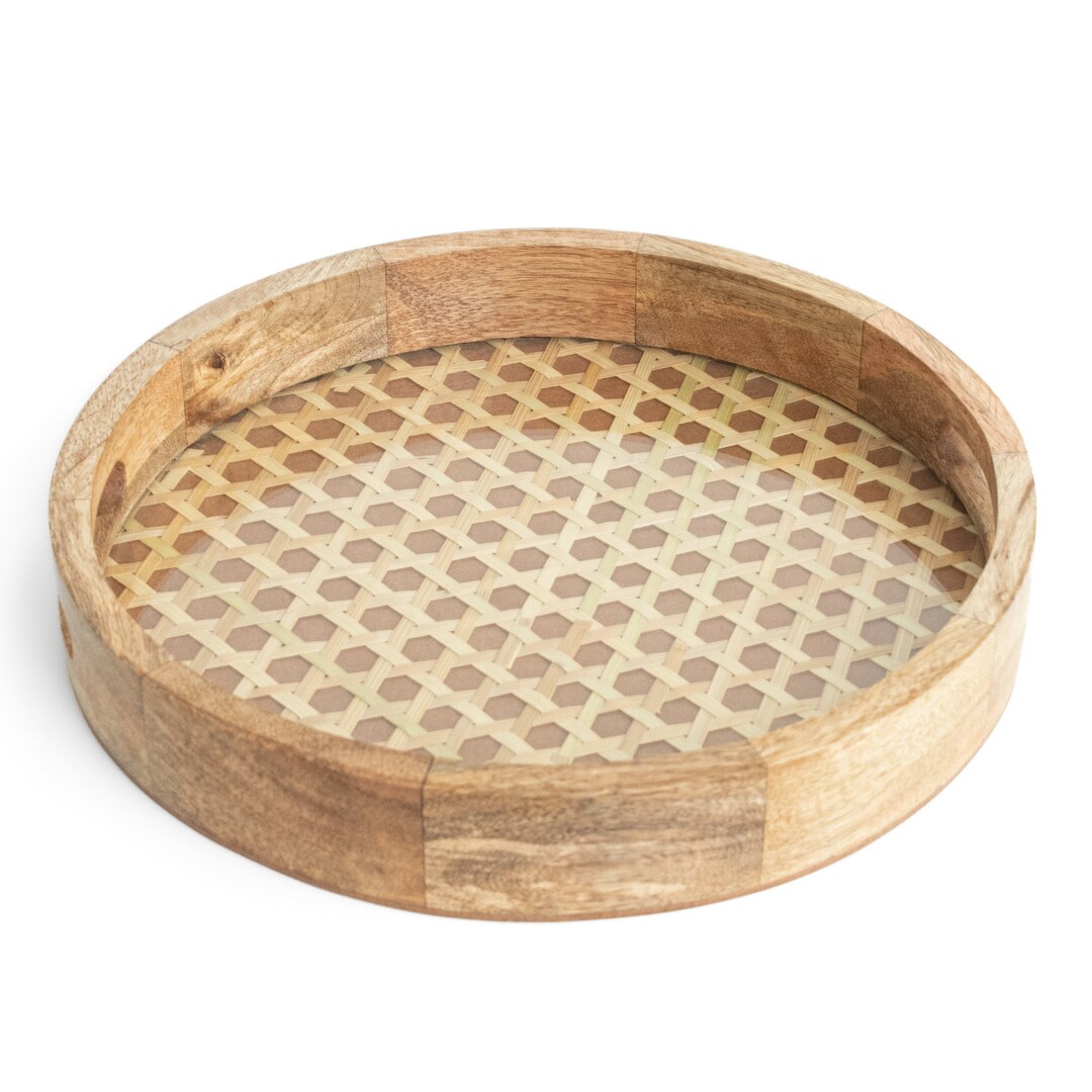 Decorative Tray With Rattan Mat, Handcrafted 14 Round Coffee Table ...
