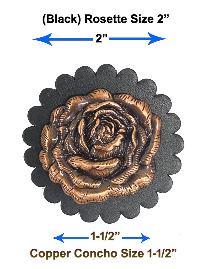New Black Leather Rosette Featuring Western 3-D Copper Rose Concho ...