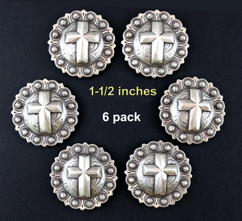 Engraved Christian Cross Pico Berry Screw-back Concho Series Antique ...
