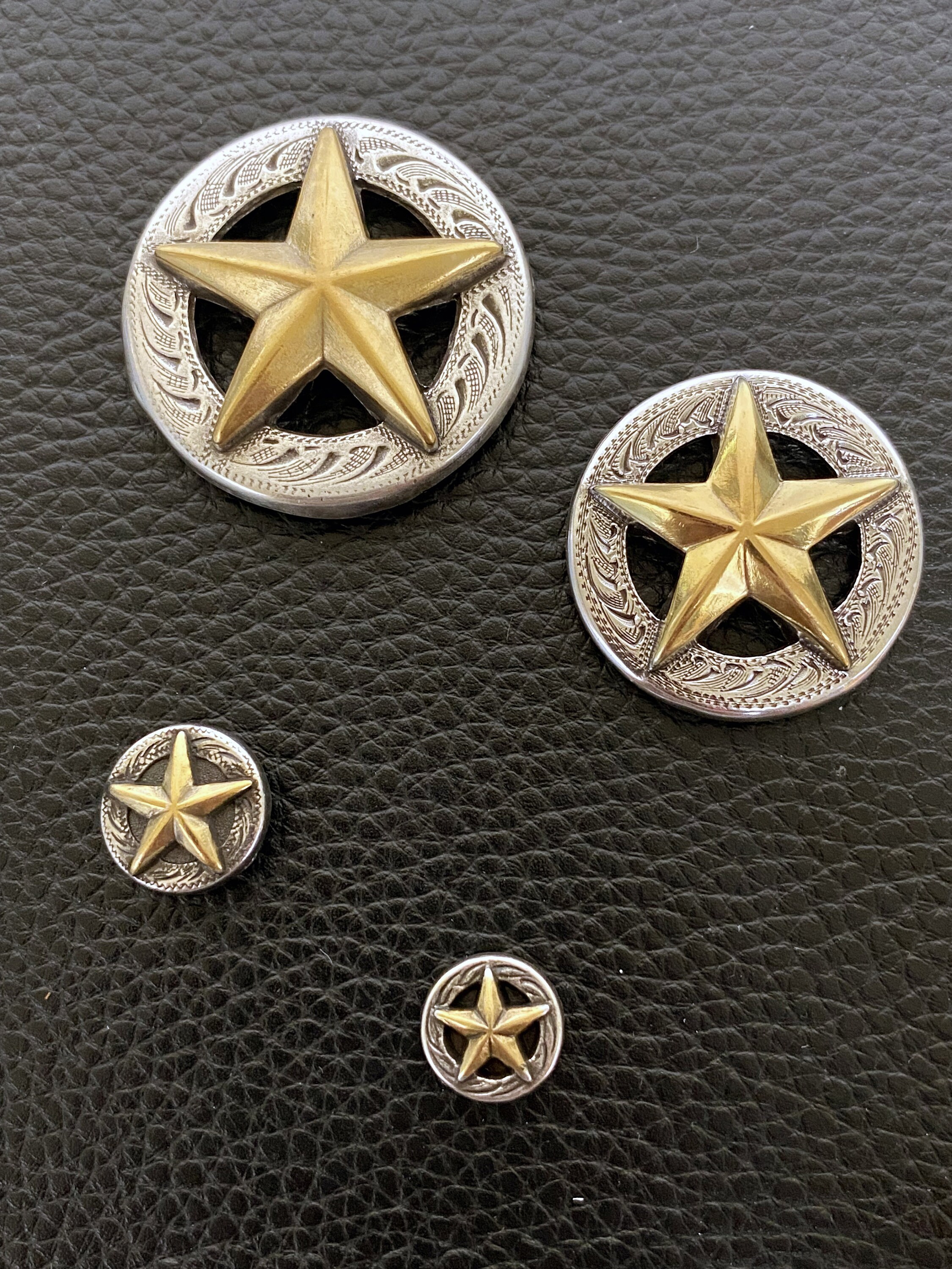 6 Screw Back Conchos Round Engraved Star Antique Silver & Gold Finish ...