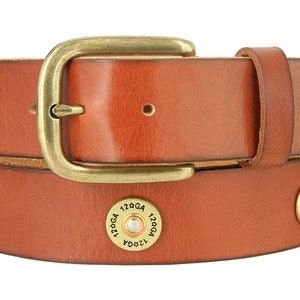 Shotgun Shell Full Grain Leather Casual Vintage Belt With Antique Brass ...
