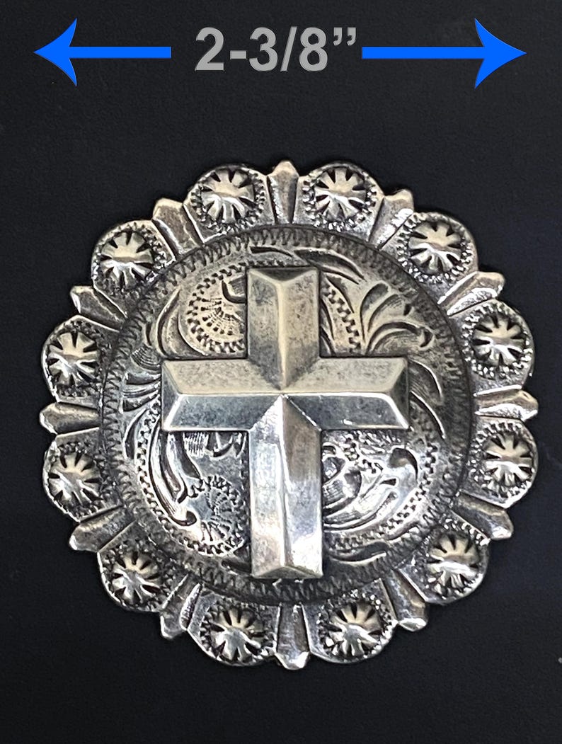 Engraved Christian Cross Pico Berry Screw-back Concho Series Antique ...