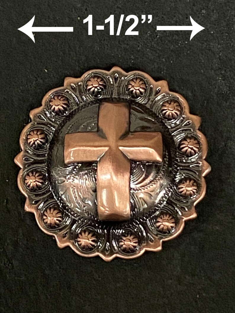 Antique Copper Christian Cross Conchos: Western Engraved Berry Design ...