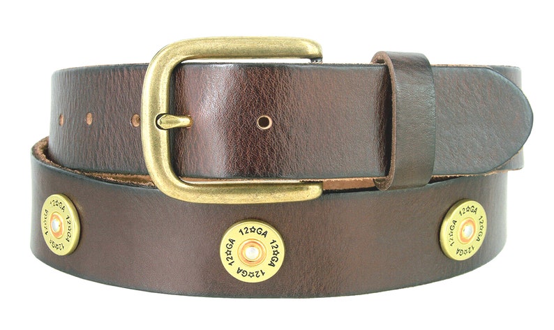 Shotgun Shell Full Grain Leather Casual Vintage Belt With Antique Brass ...