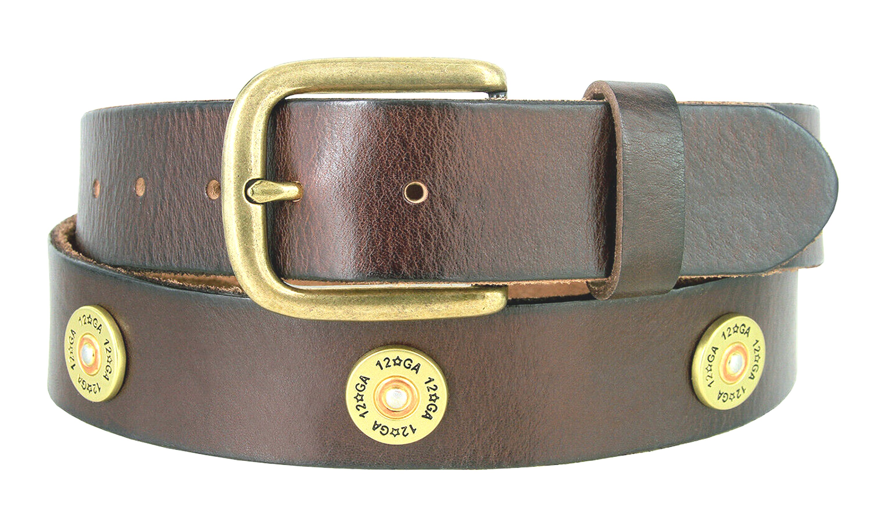 Shotgun Shell Full Grain Leather Casual Vintage Belt With Antique Brass ...