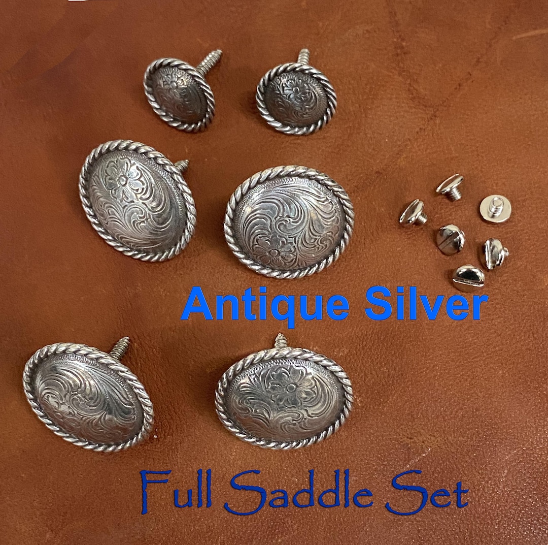 Saddle Set Antique Silver Rope Edge Conchos - Western Saddle Set, 6 ...