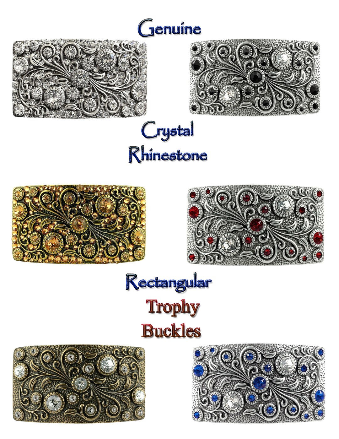 Rhinestone Crystal Belt Buckle Antique Rectangular Floral Engraved ...