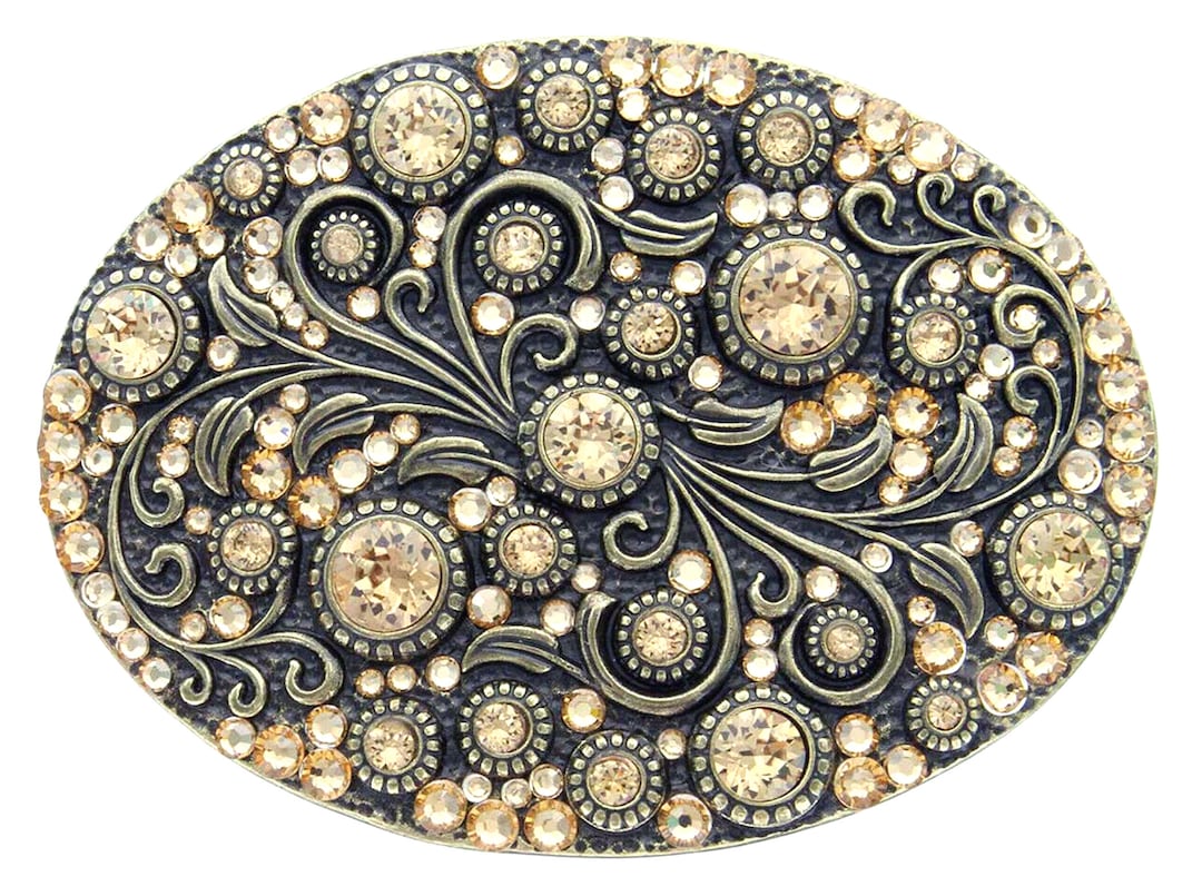 Rhinestone Crystal Belt Buckle: Antique Brass Floral Engraved Buckle ...