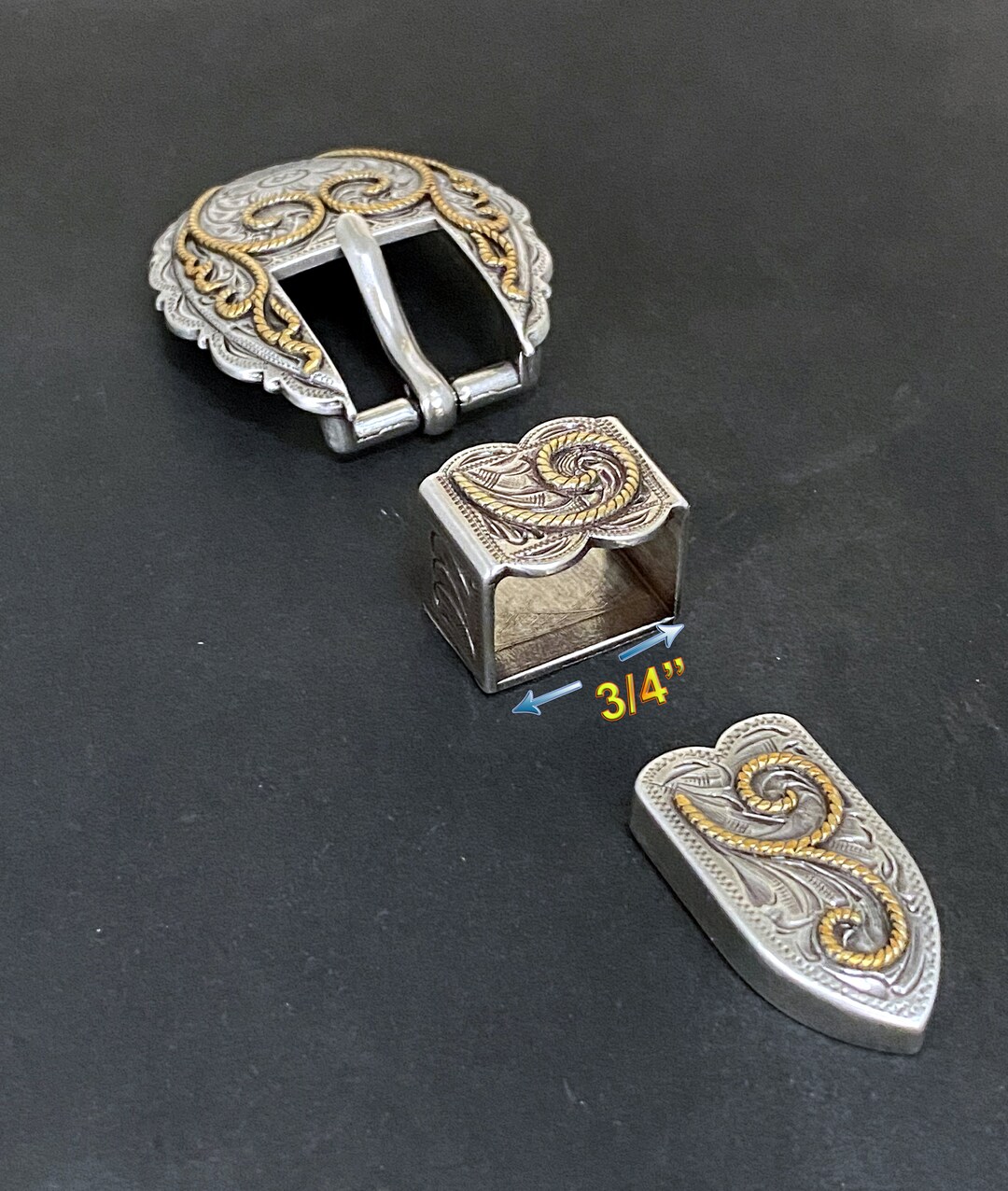 Western 3-D Scalloped Engraved Rope Belt Buckle Set Fits 3/4" (19mm ...